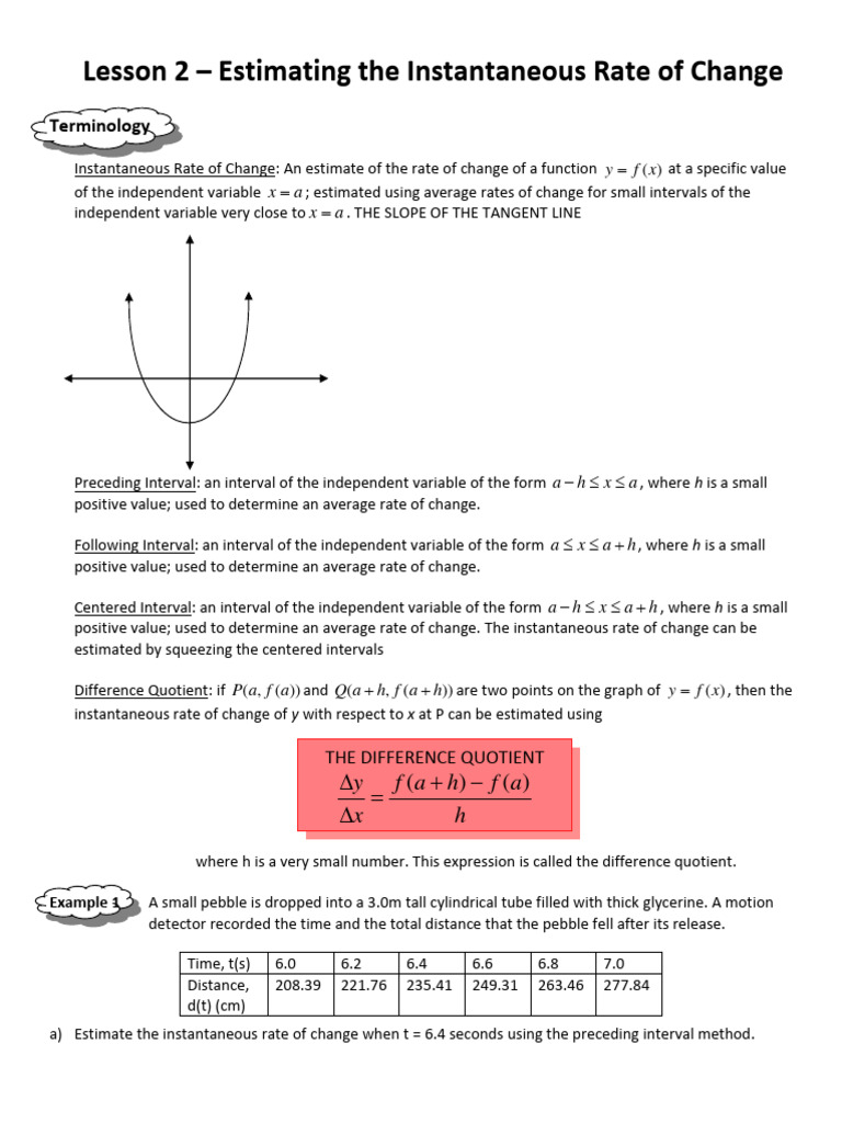 Lesson 2 - Estimating Instantaneous Rates of Change | PDF | Derivative ...