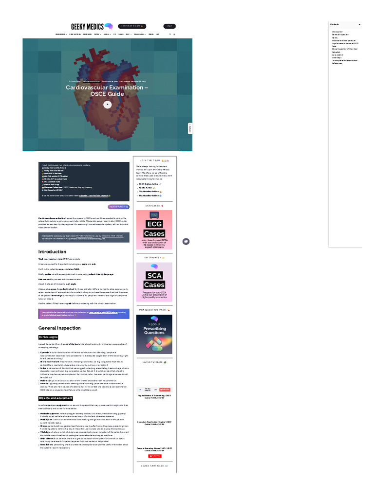 Cardiovascular Examination OSCE Guide | PDF | Pulse | Blood Pressure