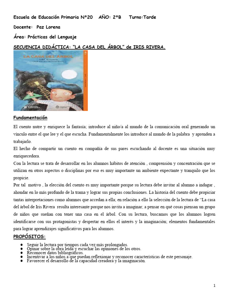 SECUENCIA DIDÁCTICA LA CASA DEL ÁRBOL | PDF | Cuentos | Escritura