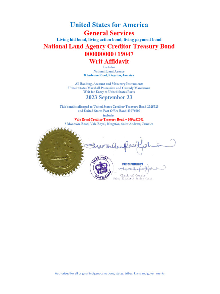 National Land Agency Creditor Treasury Bond + 000000000+19047 | PDF ...