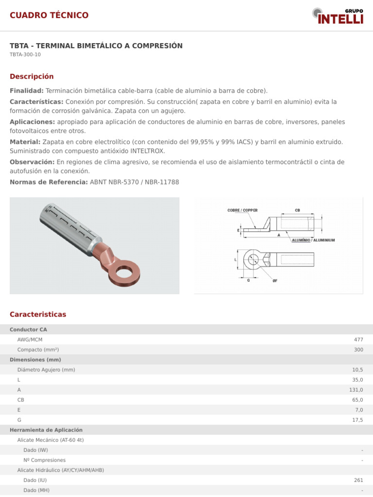 Terminal Bimetálico TBTA-300-10 para Conexiones | PDF | Ciencias ...