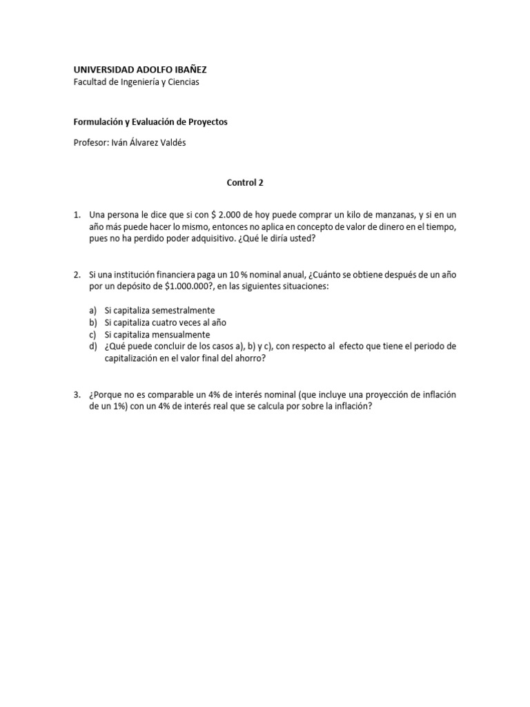 Control 2 + Pauta | Descargar gratis PDF | Interés | Inflación