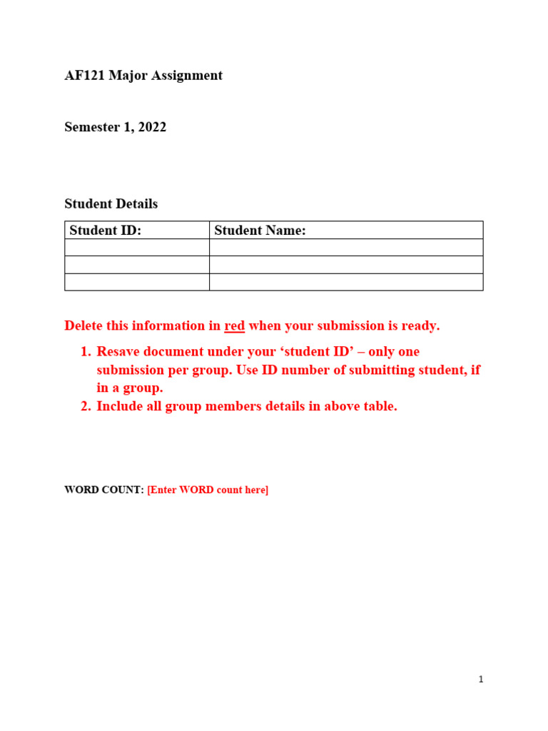 AF121 Assignment Student Template | PDF | Business