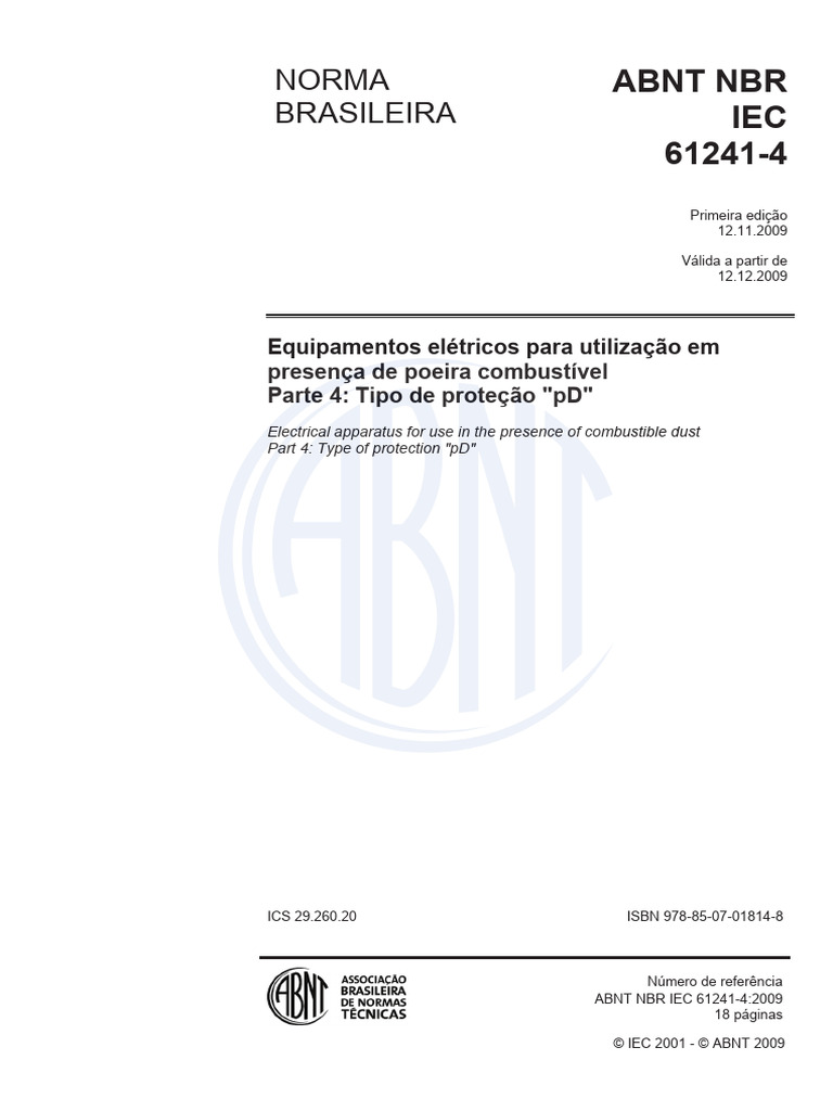 NBR IEC 61241-4 - Equipamentos Elétricos para Utilização em Presença de ...