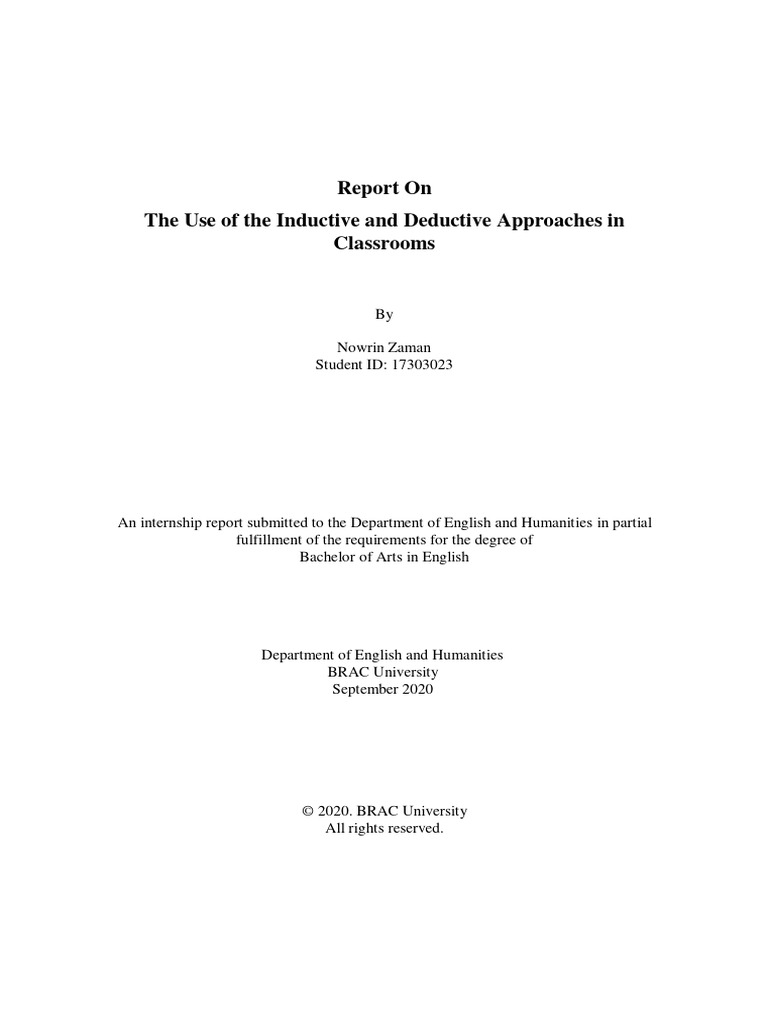 Report On The Use of The Inductive and Deductive Approaches in ...