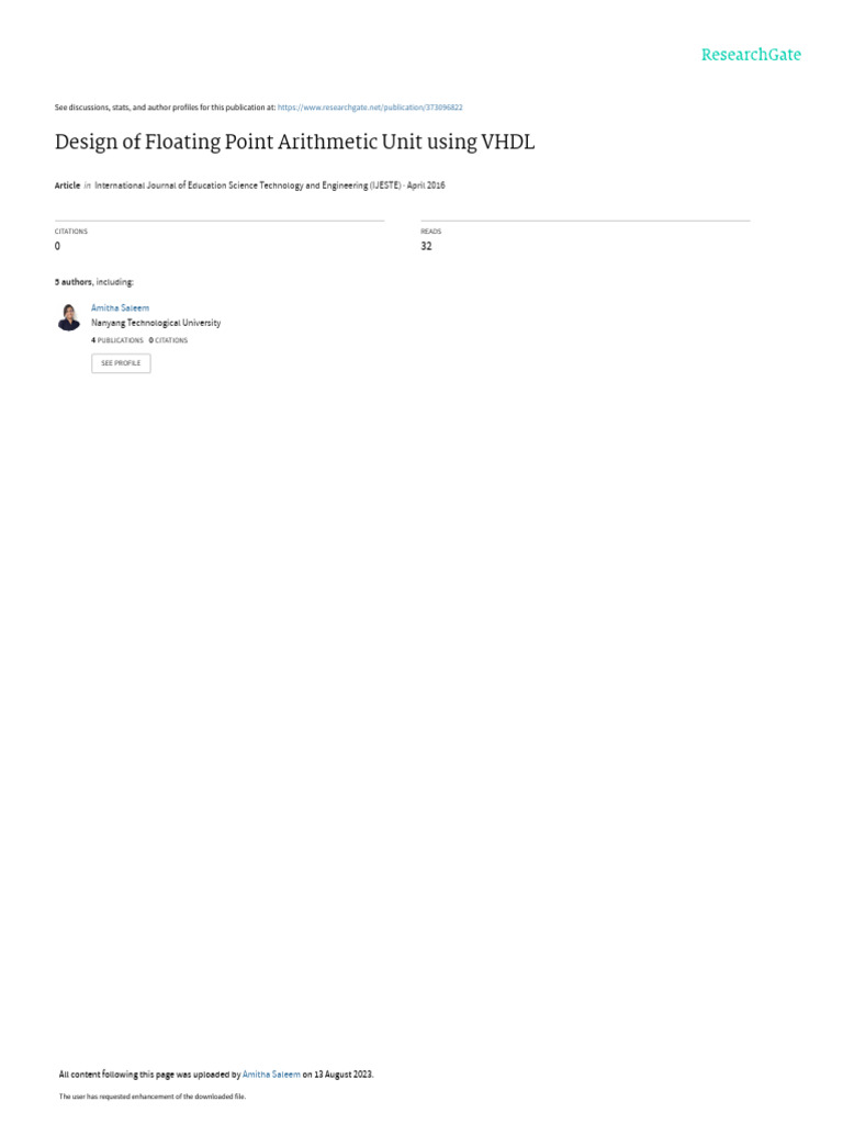 Design of Floating Point Arithmetic Unit Using V HDL | PDF | Central Processing Unit | Digital ...