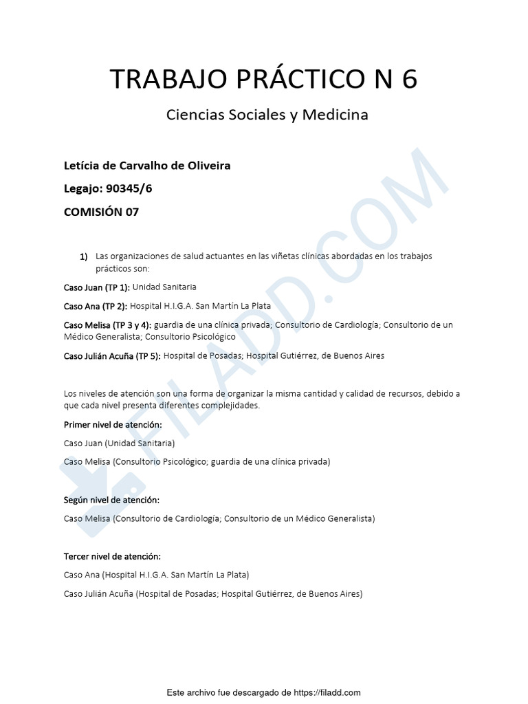 Trabajo Practico N6 | PDF | Hospital | Asistencia sanitaria preventiva