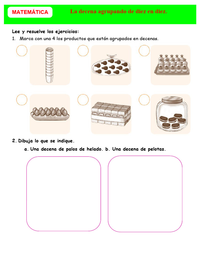 D5 A1 FICHA MAT. La Decena Agrupando de Diez en Diez. | PDF