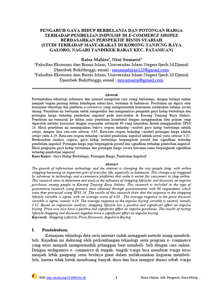 Pengaruh Gaya Hidup Berbelanja Dan Potongan Harga Terhadap Pembelian Impulsif Di E-Commerce ...