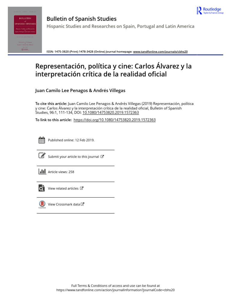 Representaci N Pol Tica y Cine Carlos Lvarez y La Interpretaci N CR Tica de La Realidad Oficial ...