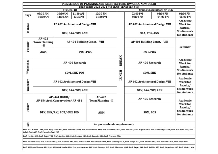 4B - Time Table - 2023-24 (Even Semester) W.E.F. 29.01.2024 | PDF