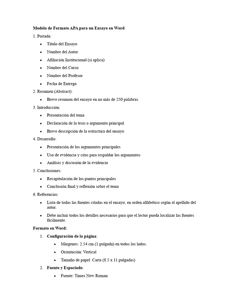 Modelo de Formato APA para un Ensayo en Word | PDF | Ensayos | Estilo apa