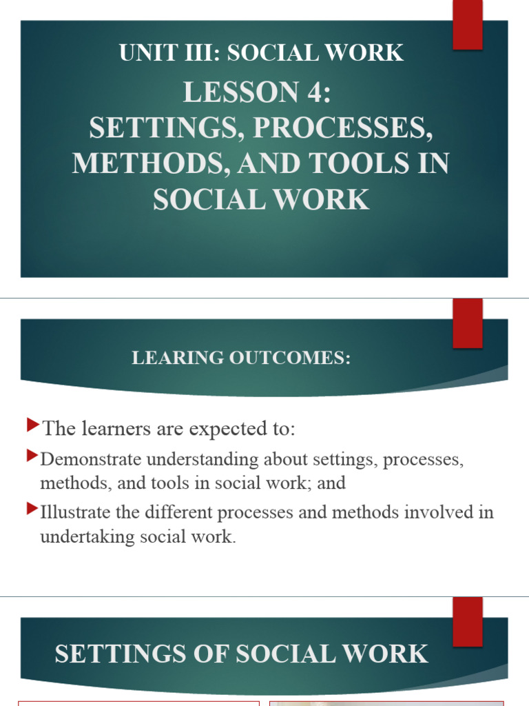 Social Work Settings, Processes, and Methods | PDF | Social Work