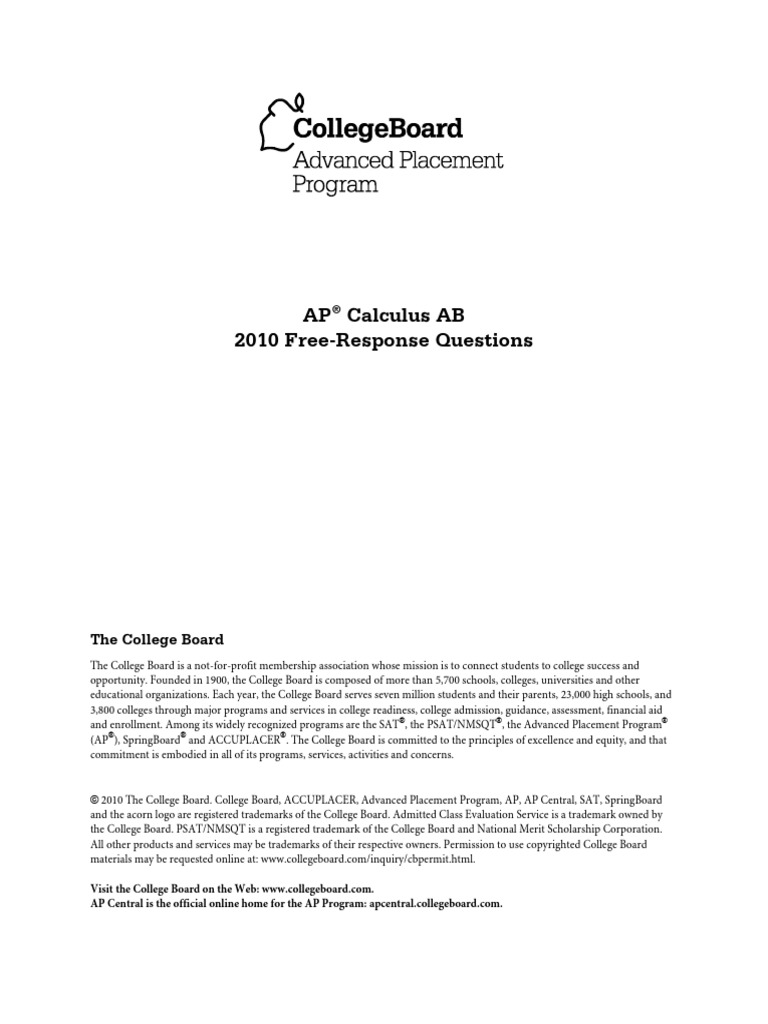 Ap10 Frq Calculus Ab | PDF | Advanced Placement | Standardized Tests
