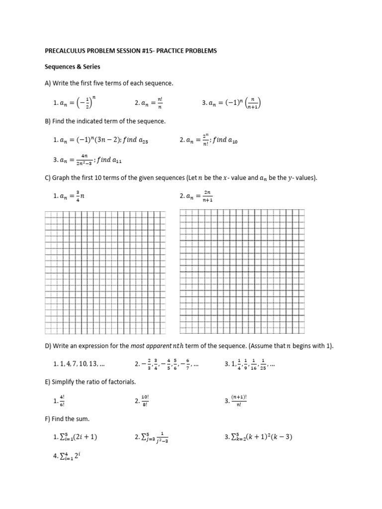 Precalculus Problem Session Questions | PDF | Summation | Mathematics
