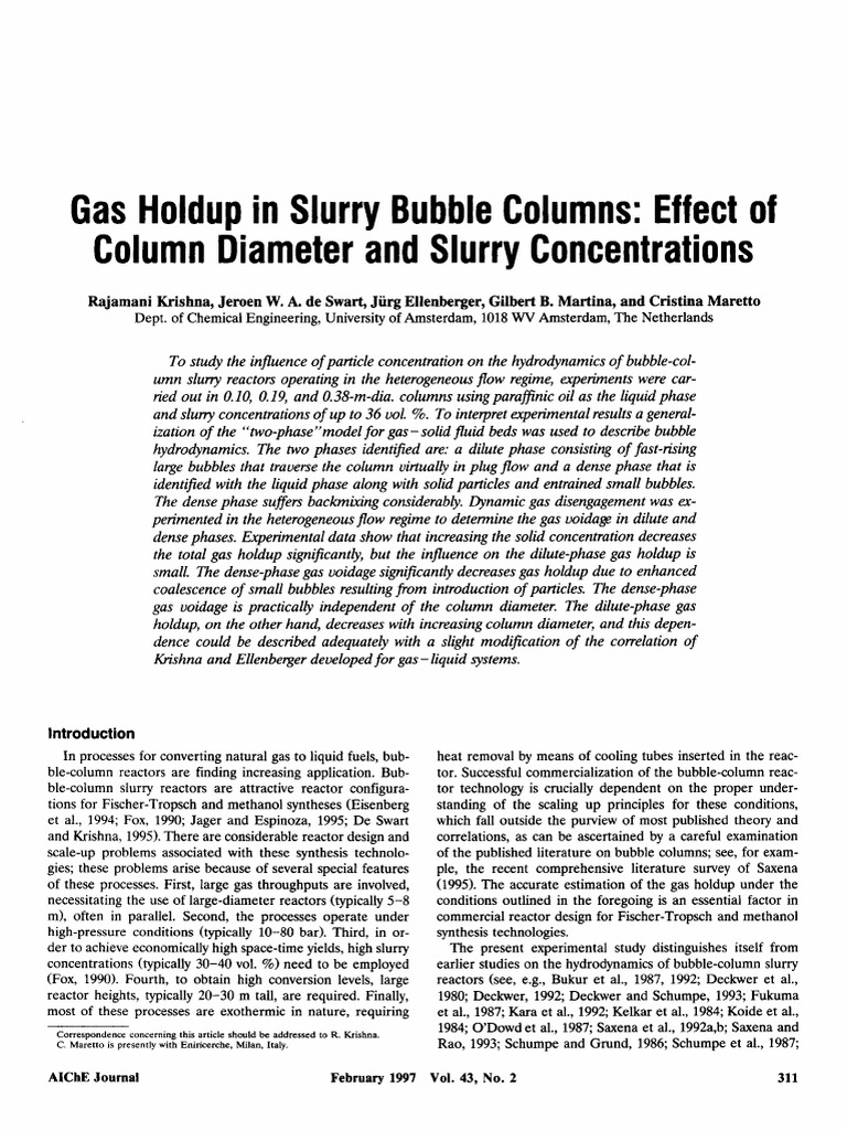 Krishna1997 - Gas Holdup in Slurry Bubble Column | PDF | Liquids | Mechanical Engineering