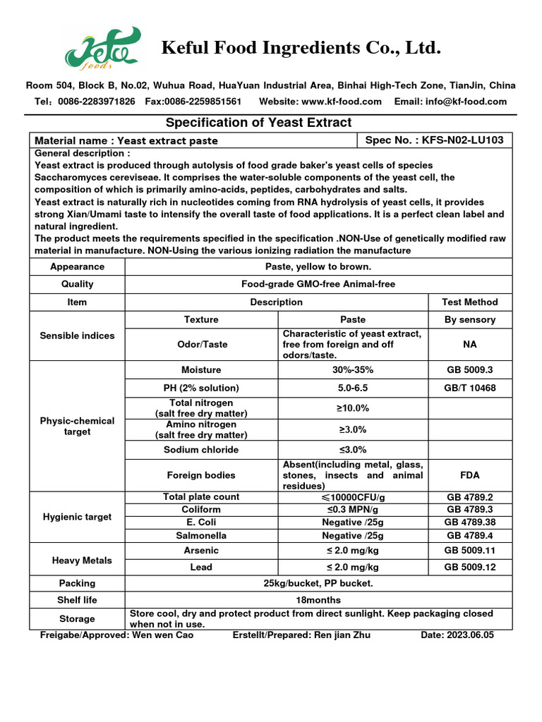 Yeast Extract Paste LU103 | PDF | Yeast | Amino Acid