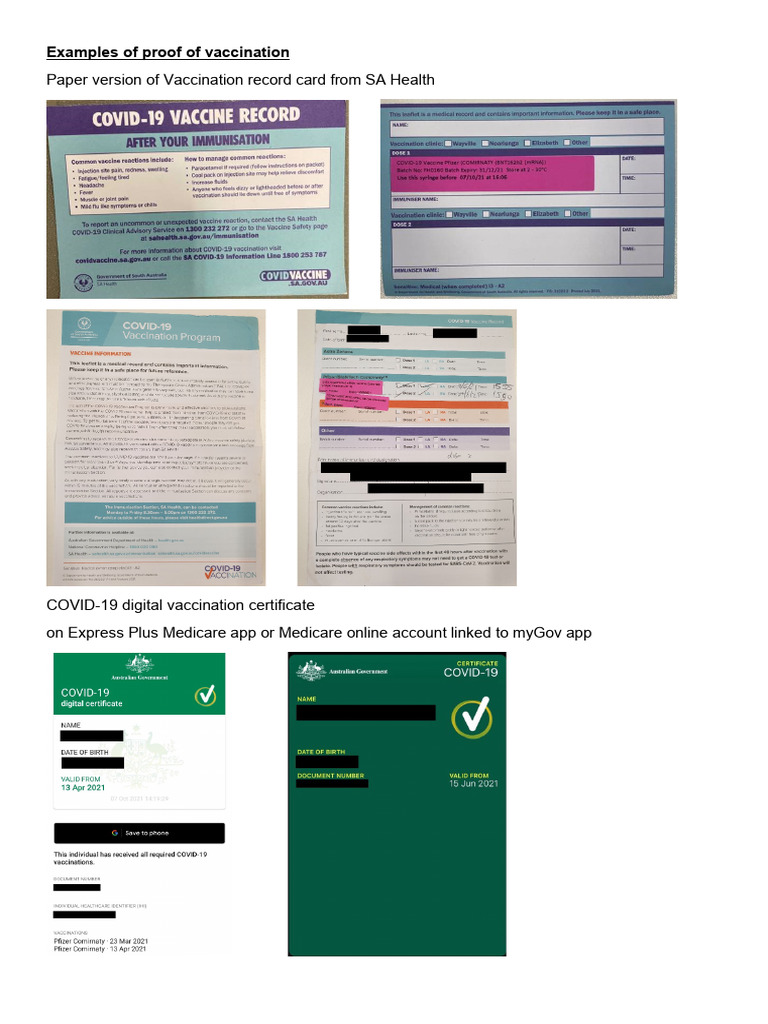 Proof of Vaccination Examples | PDF