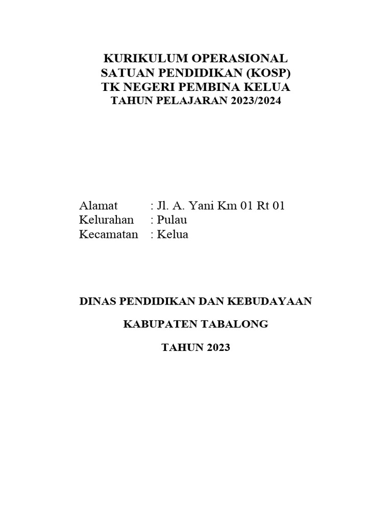 Kosp TK Negeri Pembina Kelua 2023-2024 | PDF