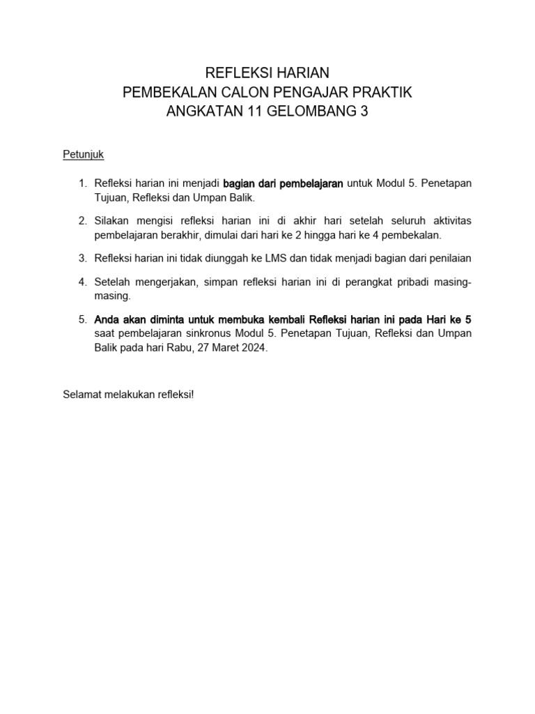 Lembar Refleksi Harian Mandiri (Hari Ke 2 SD Hari Ke 4) CPP - A11 - g3 | PDF | Karier & Perkembangan