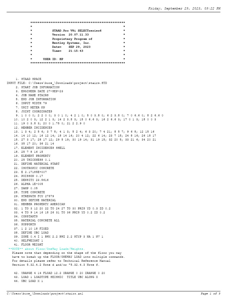 Analysis Output From Staad Two Storey | Download Free PDF | Beam (Structure) | Mechanics