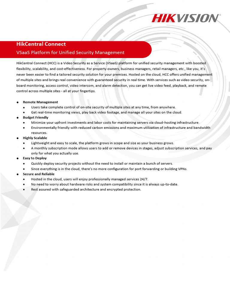 HikCentral-Connect-V1.2.0 Datasheet 20221216 | PDF | Access Control | Cloud Computing