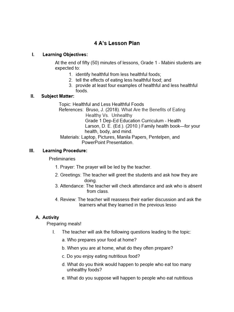 Educ 105 - Lesson Plan | PDF | Foods | Healthy Diet