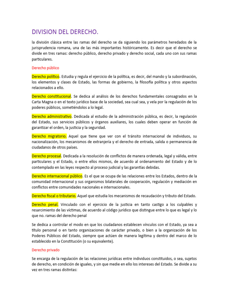 Ramas del Derecho: Clasificación y Funciones | PDF | Estado (política ...