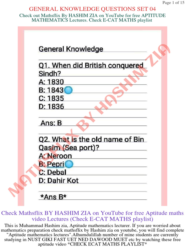 General Knowledge Questions Set 04 | PDF | Mathematics | Science