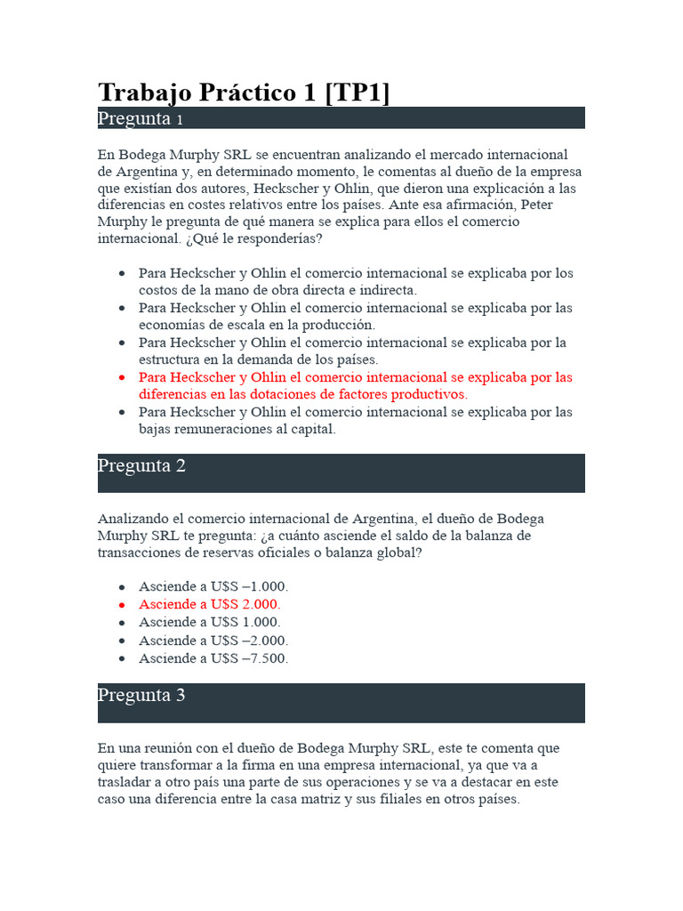Int Al Comercio Exterior Trabajo Práctico 1 | PDF | El comercio internacional | Mercantilismo