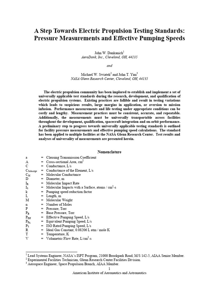 A Step Towards Electric Propulsion Testing Standards - Pressure ...