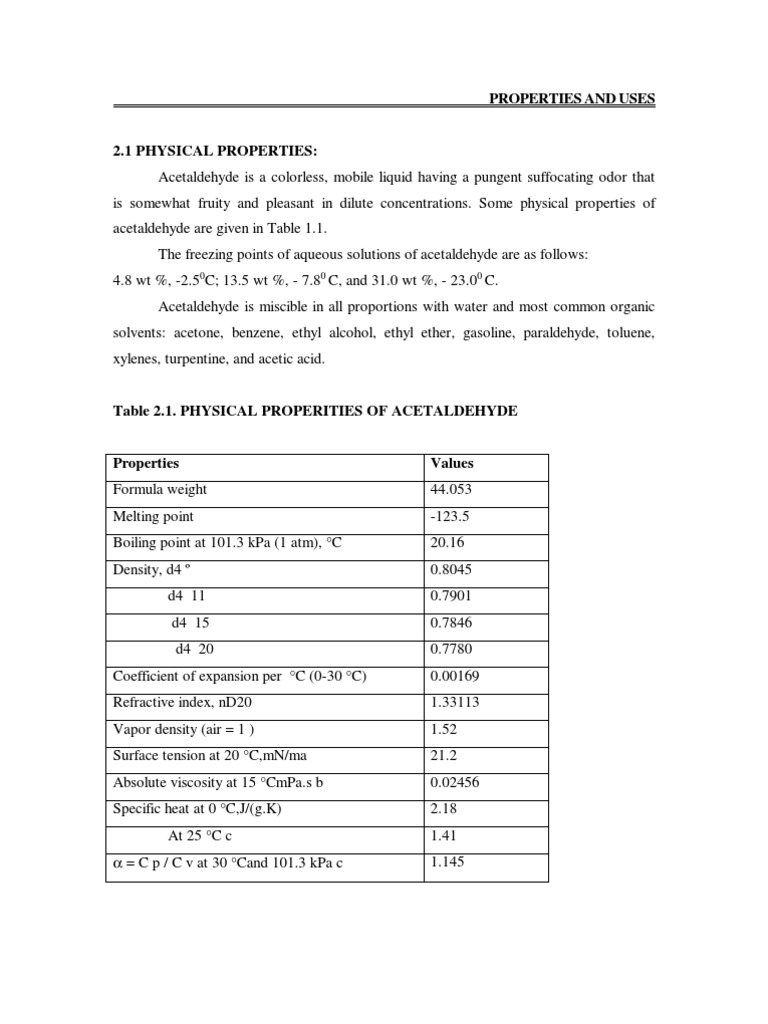 Acetaldehyde Properties&Uses | PDF