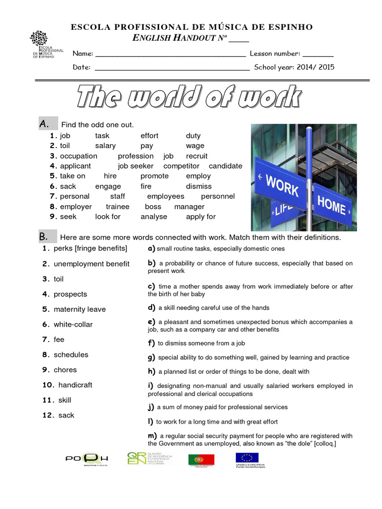 The World of Work Vocabulary | PDF | Employment | Employee Benefits