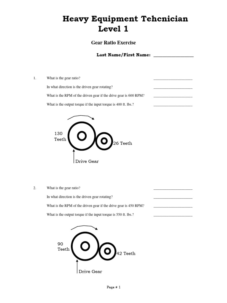Gear Ratio Exercise | Download Free PDF | Gear | Torque