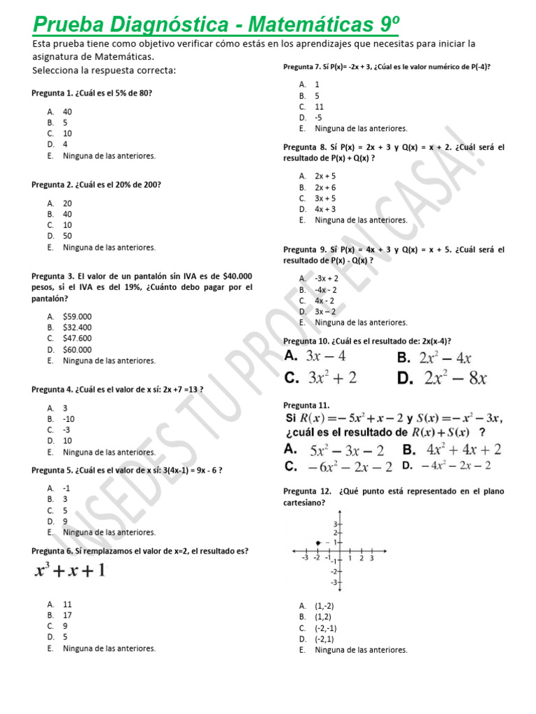 Prueba Diagnostica Matematicas 9a-9b | PDF | Triángulo | Geometría Elemental