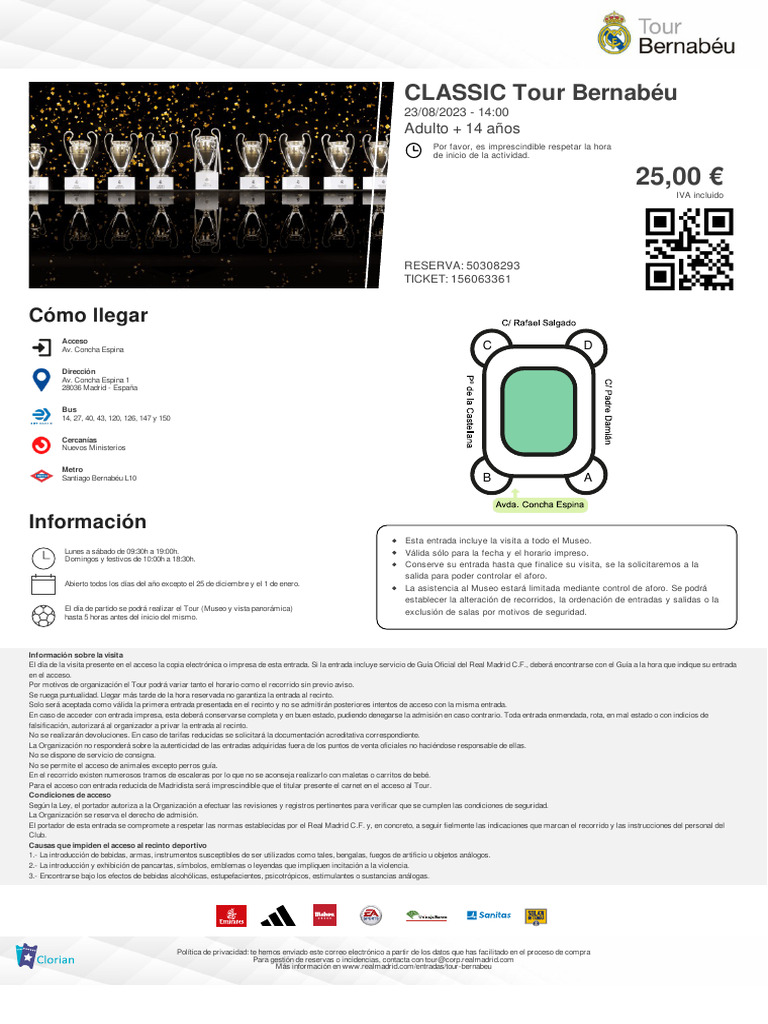 Horarios y Acceso Tour Bernabéu | PDF