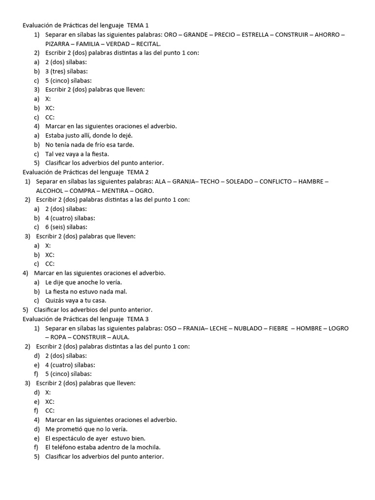 Evaluación de Prácticas Del Lenguaje 3° Año | PDF | Métodos y ...
