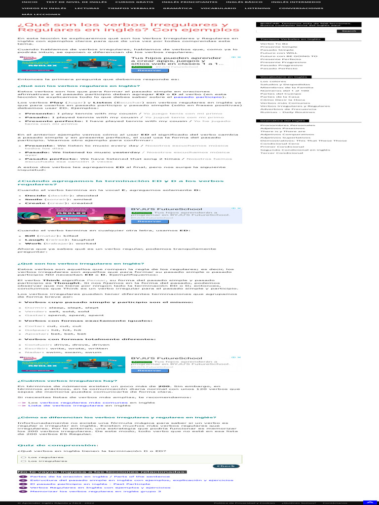 Qué Son Los Verbos Irregulares Y Regulares En Inglés Con Ejemplos