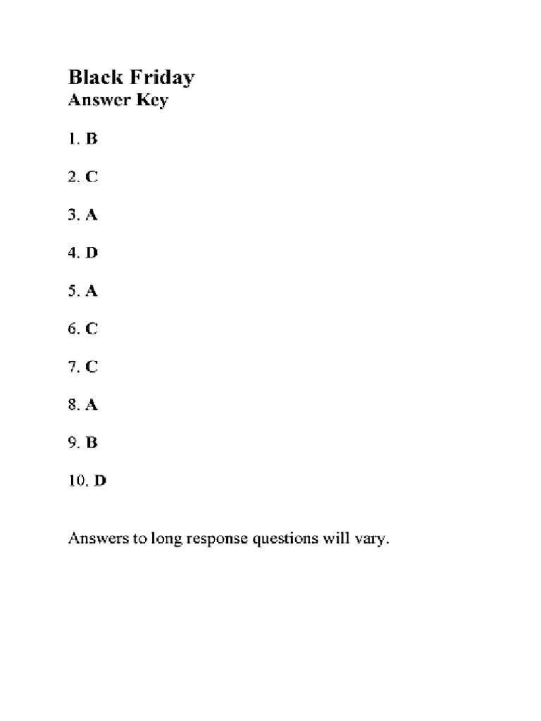 Black Friday Lesson 5 Answer Key | PDF