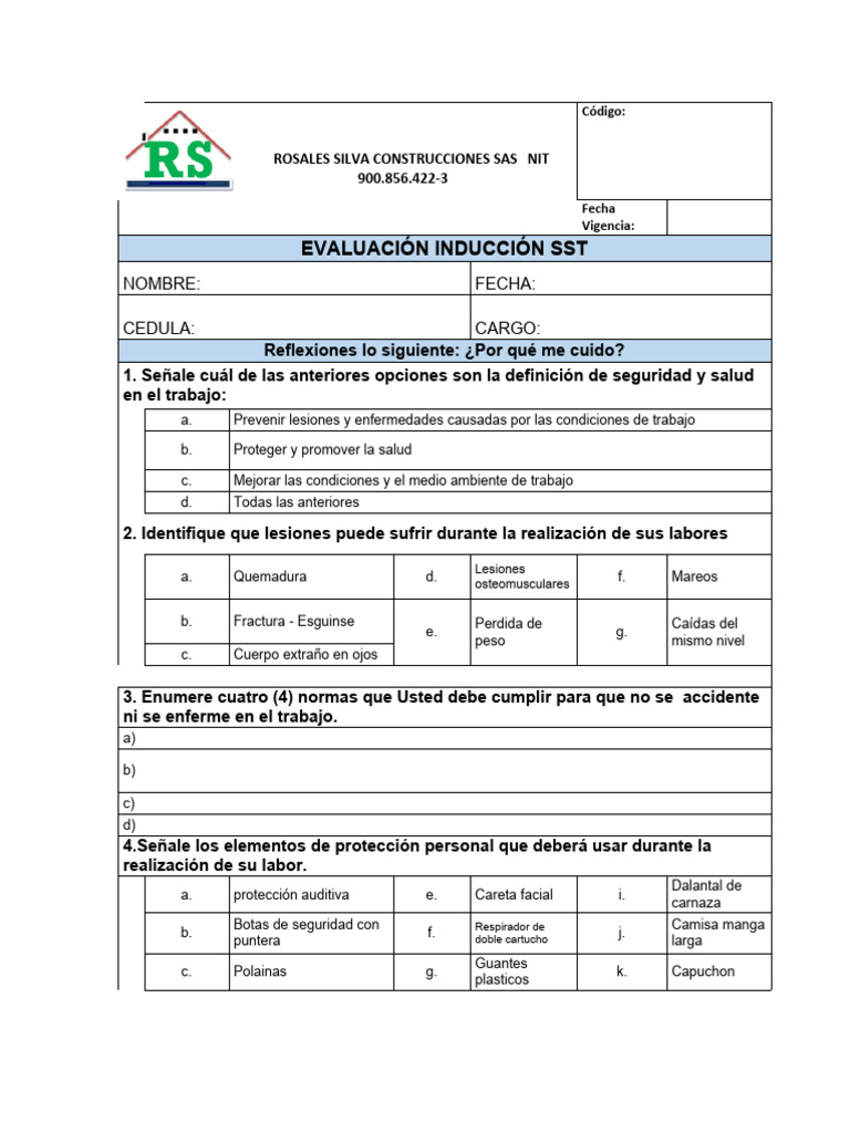 Evaluacion de La Induccion 2022 | PDF