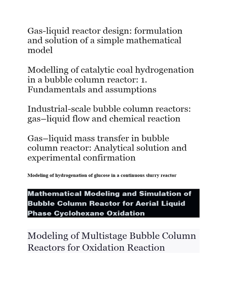 Modeling of Multistage Bubble Column Reactors For Oxidation Reaction | PDF