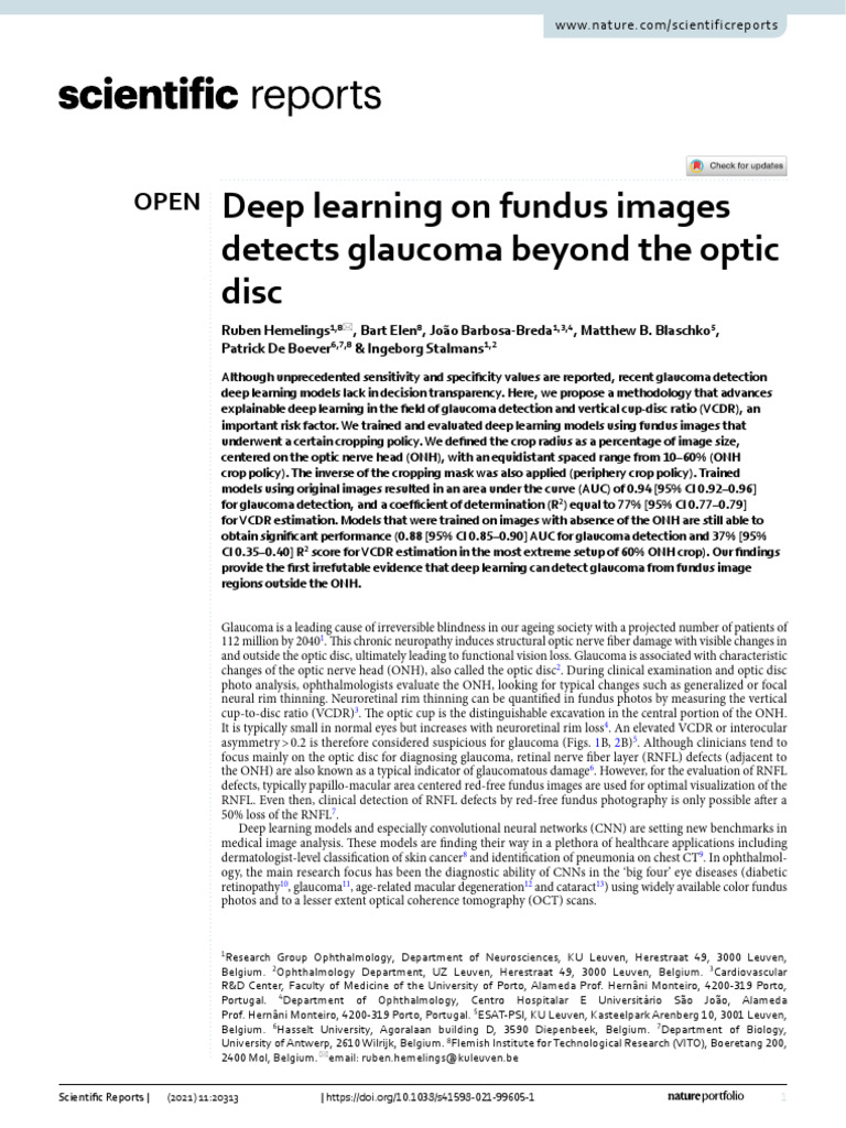 Deep Learning On Fundus Images Detects Glaucoma Beyond The Optic Disc ...