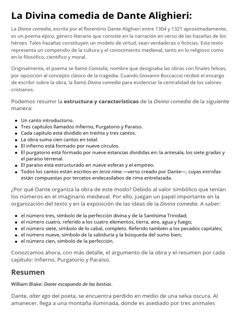 Resumen de La Divina Comedia | PDF | Divina Comedia | Dante Alighieri