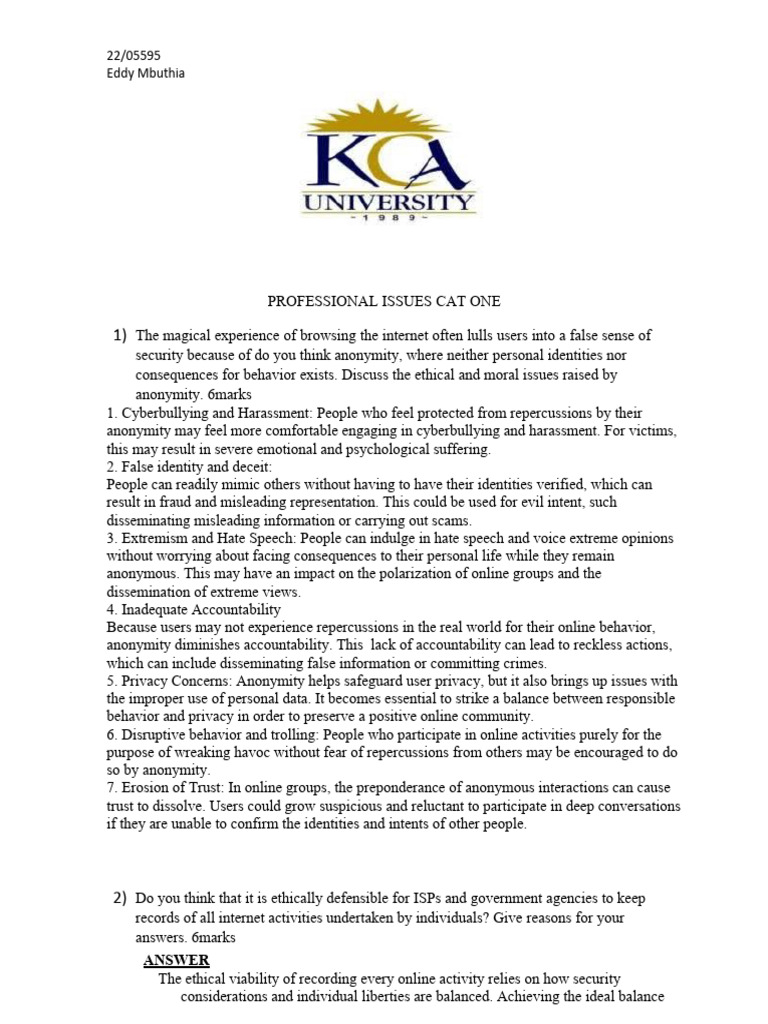 Professional Issues Cat 1 PDF | PDF | Utilitarianism | Privacy