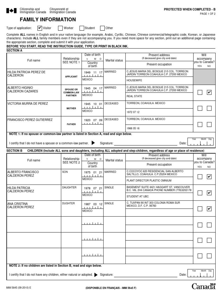 04 Family Information Form - IMM5645 | PDF | Cultural Globalization