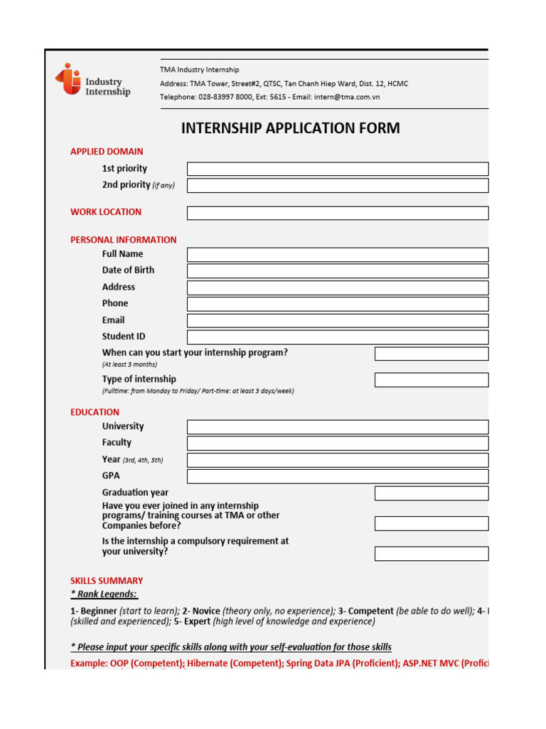 Internship Application form - Batch 43 2024 | PDF