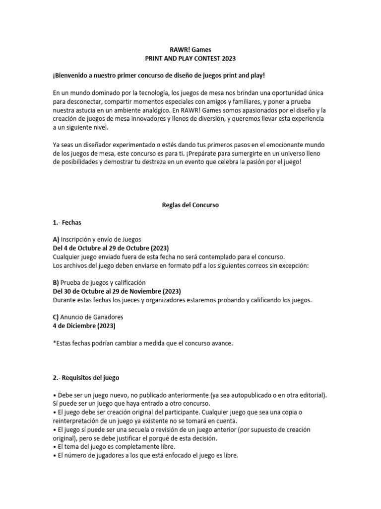 Concurso Print and Play RAWR! 2023 | PDF