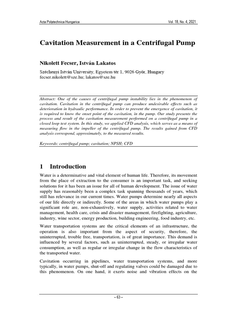 Cavitation Measurement in A Centrifugal Pump | PDF | Pump | Flow Measurement
