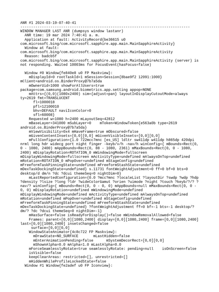 Dumpsys ANR WindowManager | PDF | Desktop Environment | Mobile Software