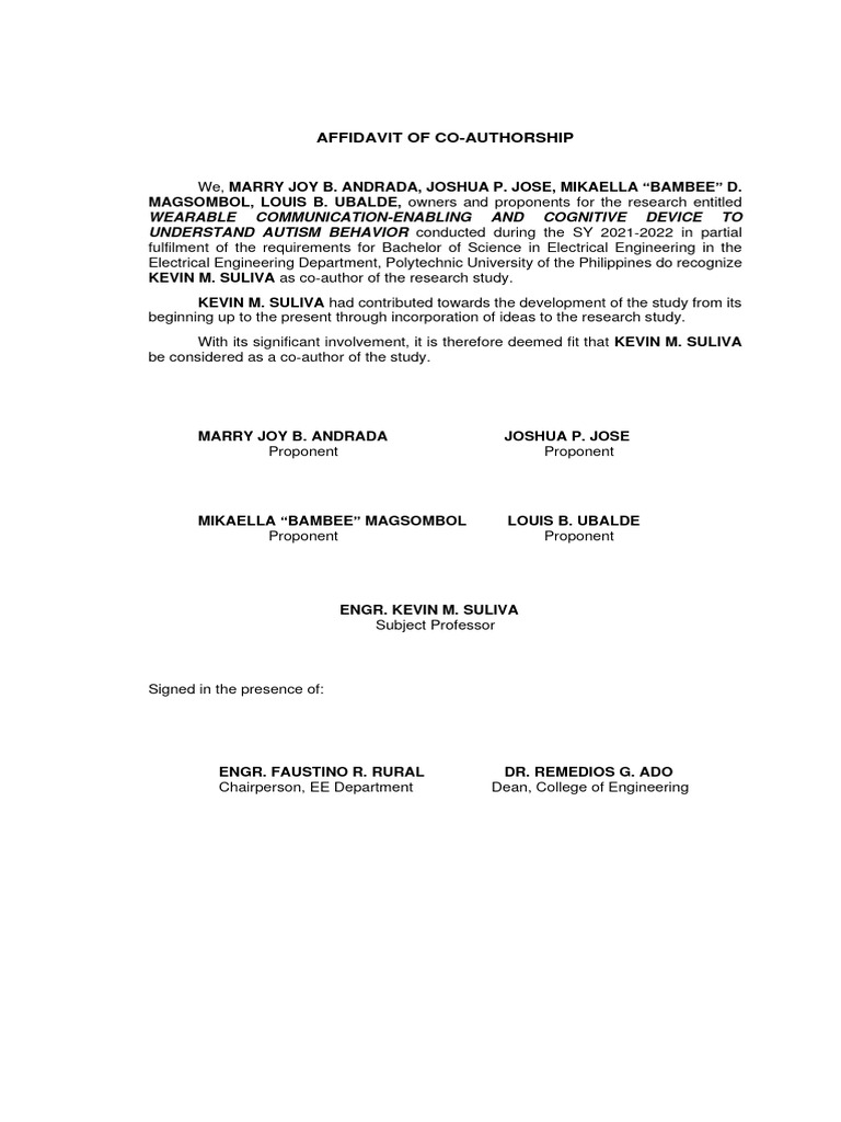 Affidavit of Co Authorship Form | PDF | Civil Law (Common Law)